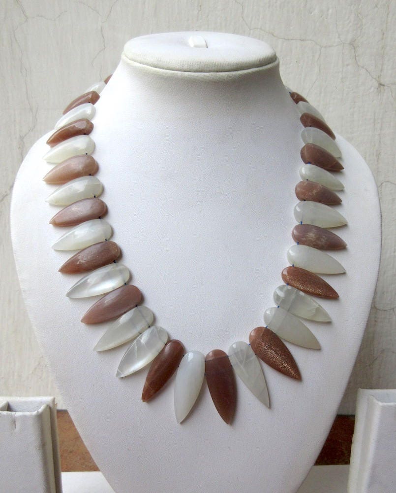 Natural White Peach Moonstone Bib Necklace, Layout Necklace, Cleopatra ...