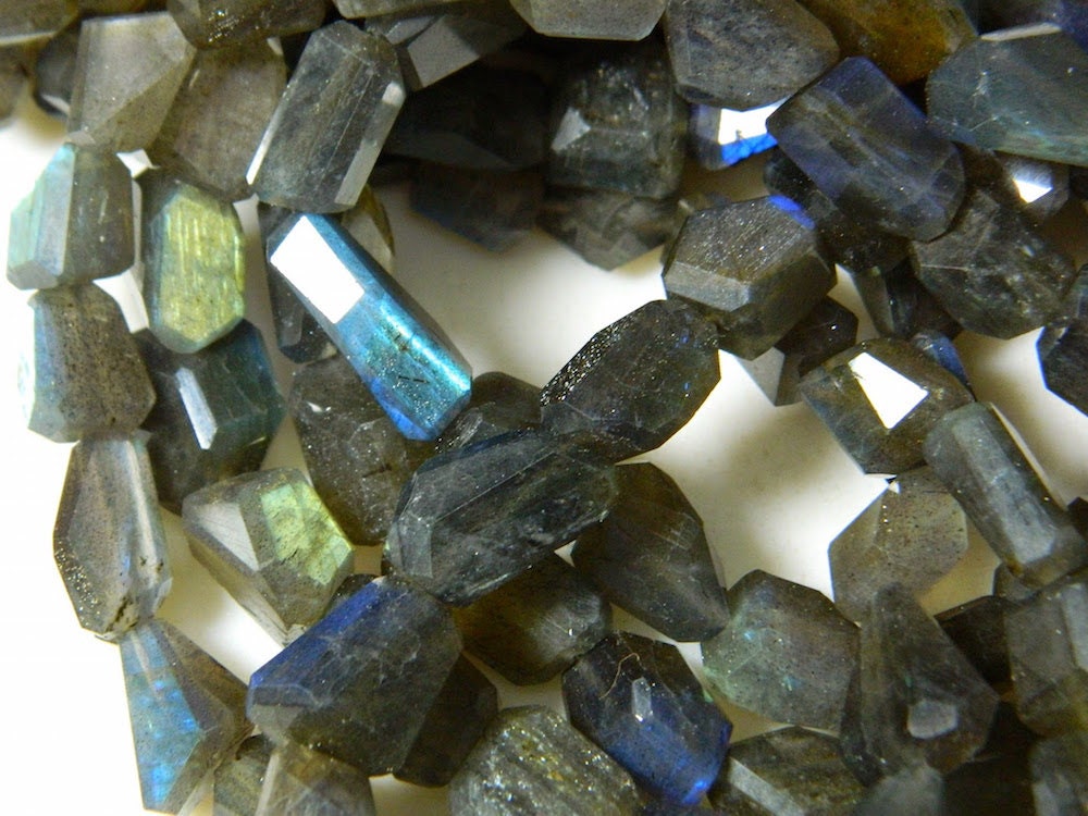 Labradorite Gemstones, AAA Labradorite, Step Cut Tumbles, Faceted Nugg ...